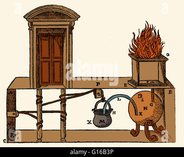 Engraving shows the details of a steam-driven mechanical apparatus for ...