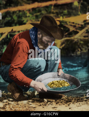 A prospector pans for gold in the Black Hills of South Dakota. The ...