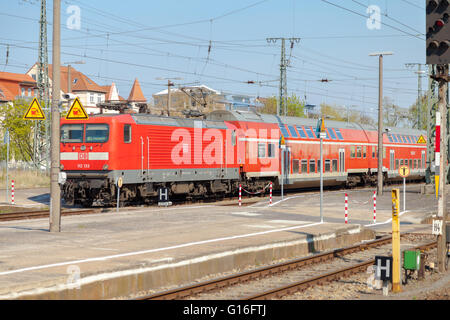 german regional express arrives on the train station Stock Photo - Alamy