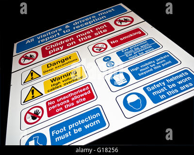 Danger and safety signs construction site Stock Photo - Alamy