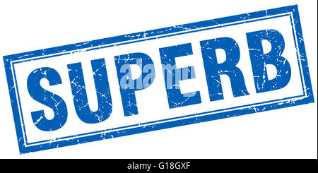 super blue square grunge stamp on white Stock Photo - Alamy