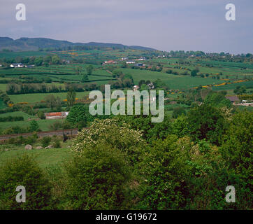 South Armagh countryside with Belfast to Dublin railway line, Northern ...