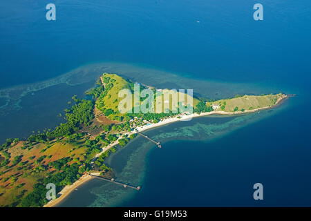 Aerial view Seraya Island with Seraya Hotel Lesser Sunda Islands Flores ...