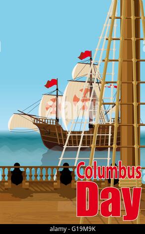 flat design happy columbus day horizontal banner illustration Stock ...