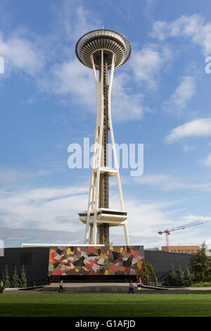 Paul Horiuchi mural and the Space Needle at the Seattle Center in ...