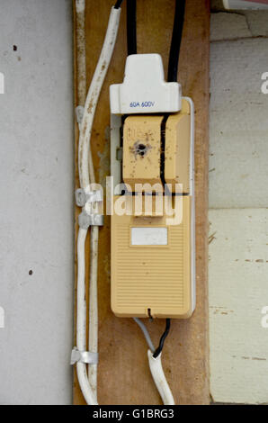 Old ceramic circuit breaker (Cut out) isolated on white background ...