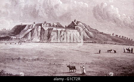 Engraving depicting the walls of the acropolis belong to Troy VII Stock ...