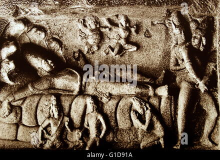 Sculpted relief showing Anantashayi Vishnu (The Hindu god Vishnu ...