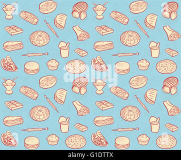 Fast food pattern seamless. burger and fried chicken leg and French ...
