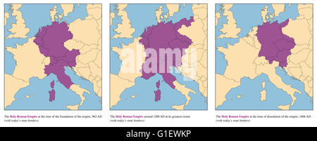Holy Roman Empire, medieval europe - three historical maps with ...