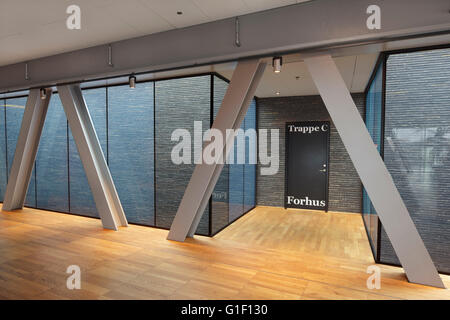 Corridor in top floor administration department, with wooden flooring ...