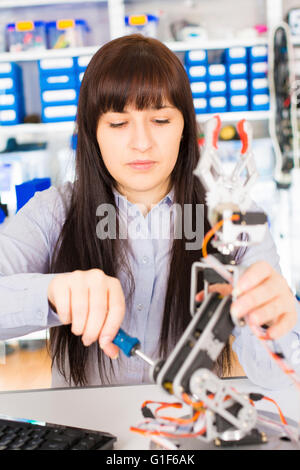 Engineer and technician working with robot arm in factory. Industry and ...