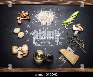 Mushroom stone pot rice on dark background Stock Photo - Alamy