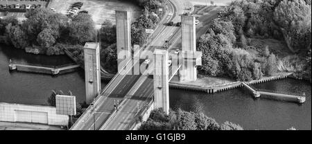 Aerial photo of Centenary Bridge over the Manchester Ship Canal linking ...