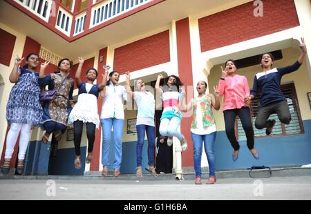 Allahabad, India. 15th May, 2016. Students celebrate their success ...