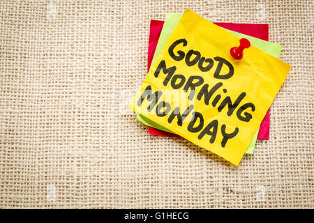 Good morning greeting on sticky notes, office desk Stock Photo - Alamy