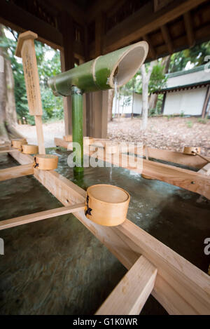 Bamboo water tap and cup for bathing or drinking Stock Photo - Alamy