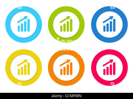 Set of rounded icons with success symbol in green, yellow, orange and ...