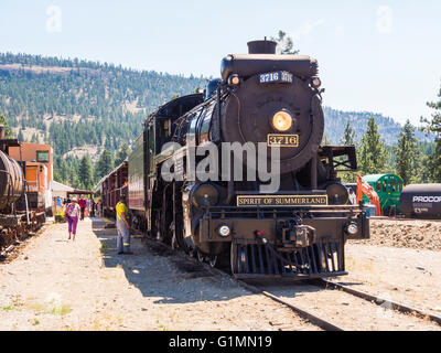 1912 steam locomotive 3716, 'Spirit of Summerland, pulls a train on the ...