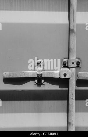 Detail of a typical shipping container locking system, showing the ...