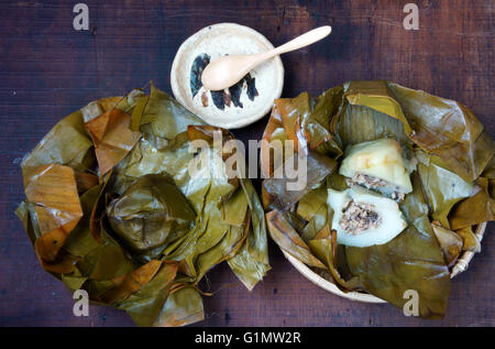 Vietnamese food, Banh Gio or pyramid shaped rice dough dumpling filled ...