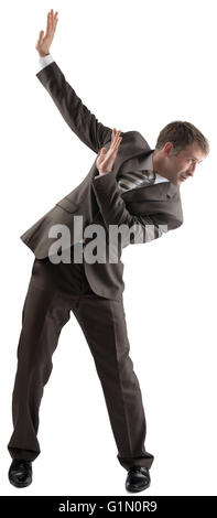 Isolated business man dodge something Stock Photo - Alamy