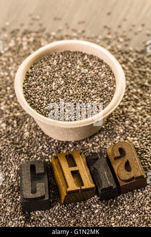 Healthy Chia seeds with chia wooden sign close-up Stock Photo - Alamy