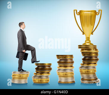 stairs of gold coins staircase success white background Stock Photo - Alamy