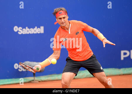 Spanish tennis player David Ferrer about to smash his racket against ...