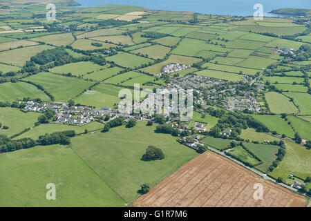 An aerial view of the Pembrokeshire village of Lamphey and surrounding ...