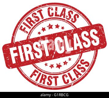 first class red grunge round vintage rubber stamp Stock Vector Image ...