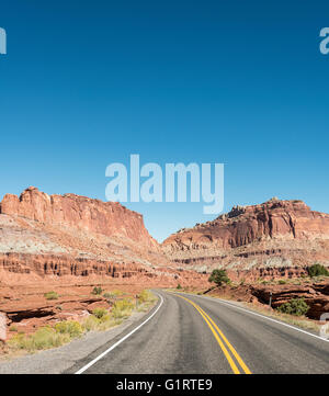 Landscape with highway 24 through the Capitol Reef national Park Utah ...