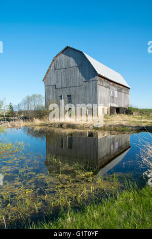 Reflection of barn in pond Stock Photo - Alamy