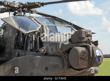 AH-64 Apache Helicopter Cockpit at Dubai Air Show 2015 in Dubai, UAE ...