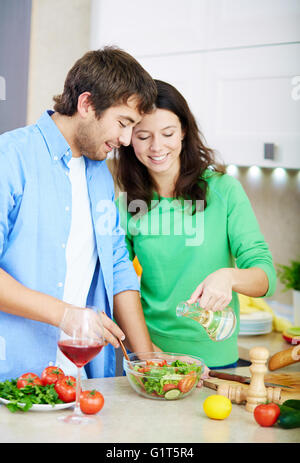 Cooking Vegetable Salad. Happy Woman Cutting Pepper Stock Photo - Alamy