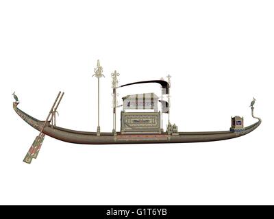 Egyptian sacred barge with throne isolated in white background - 3D ...
