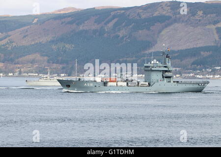 Royal Netherlands Navy replenishment vessel HNLMS AMSTERDAM sits at ...