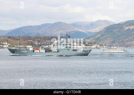 Royal Netherlands Navy replenishment vessel HNLMS AMSTERDAM sits at ...