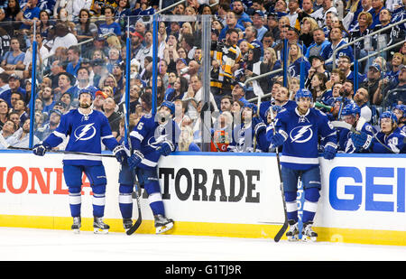 Tampa Bay Lightning players look from the penalty box during the second ...