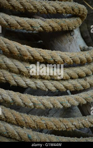 Wrapped Brown rustic hemp rope from the roll Stock Photo - Alamy