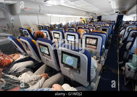 Interior of an airplane on an intercontinental flight to America Stock ...
