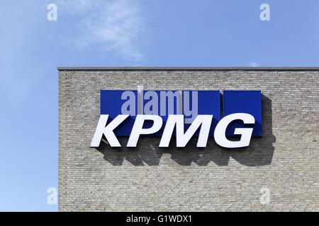 KPMG emblem, logo and office building, Alte Messe Muenchen, Old Munich ...