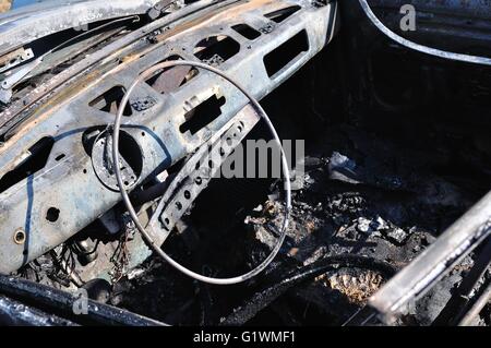 Interior of burnt car wreck in accident Stock Photo - Alamy