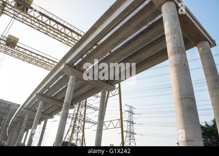 Reinforced Concrete Structure of Highway Overpass. Cracking of concrete ...