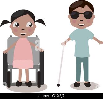 People with disabilities, visual impairment cartoon character set, flat ...