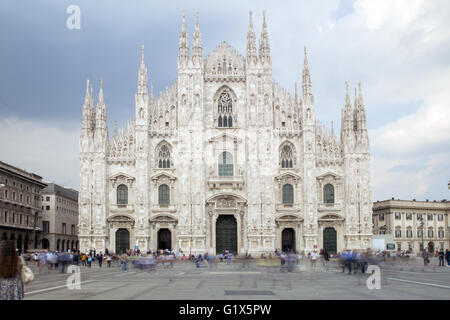 Rare aerial front view of the famous Duomo square in Milan, Italy Stock ...