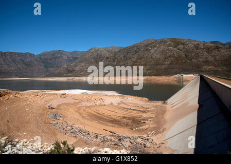 The water level of the Berg River Dam in Franschhoek is very low after ...