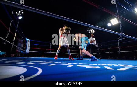 Gijon, Spain. 21st May, 2016. Juancho Gonzalez hits Marc Vidal during ...