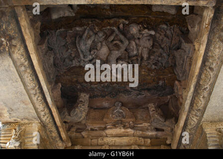 Ceiling of mukha-mandapa depicting eight armed Shiva with Parvati ...