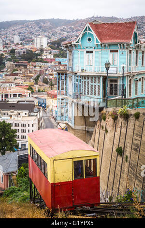 One of the rustic funiculars operating in Valparaiso, Chile, South ...